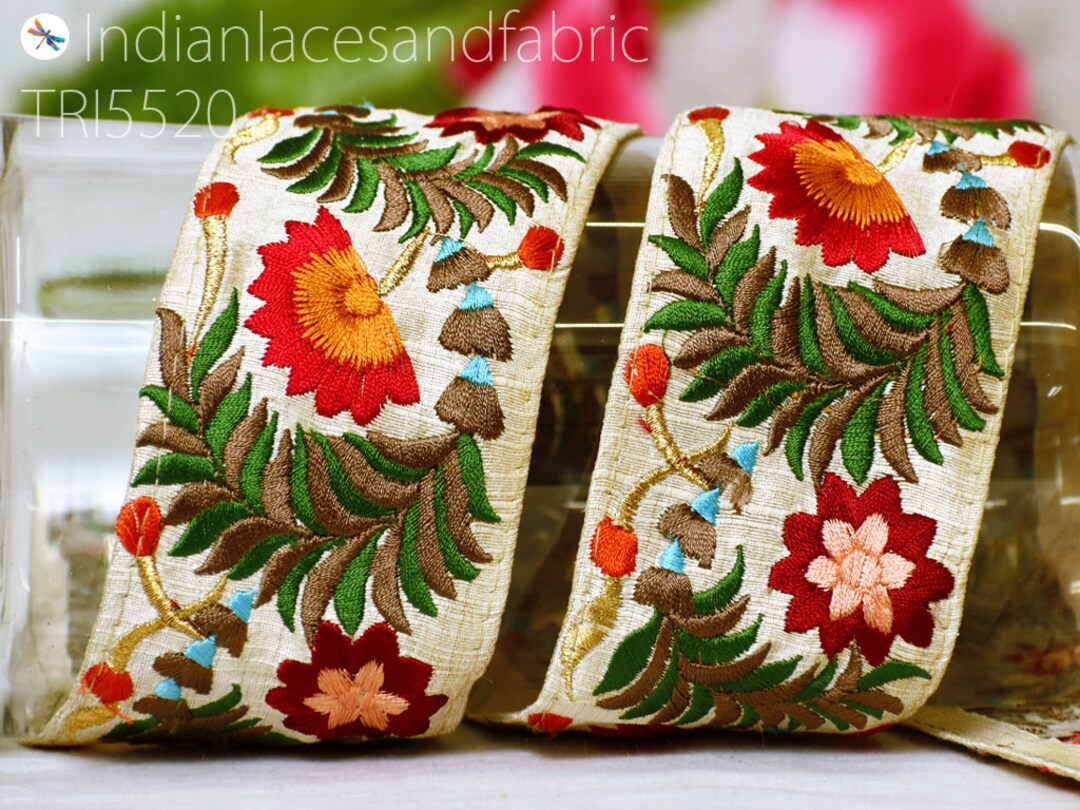 3 Yard Indian Sari Border Costume Lace Trims Embroidered Saree Sewing ...