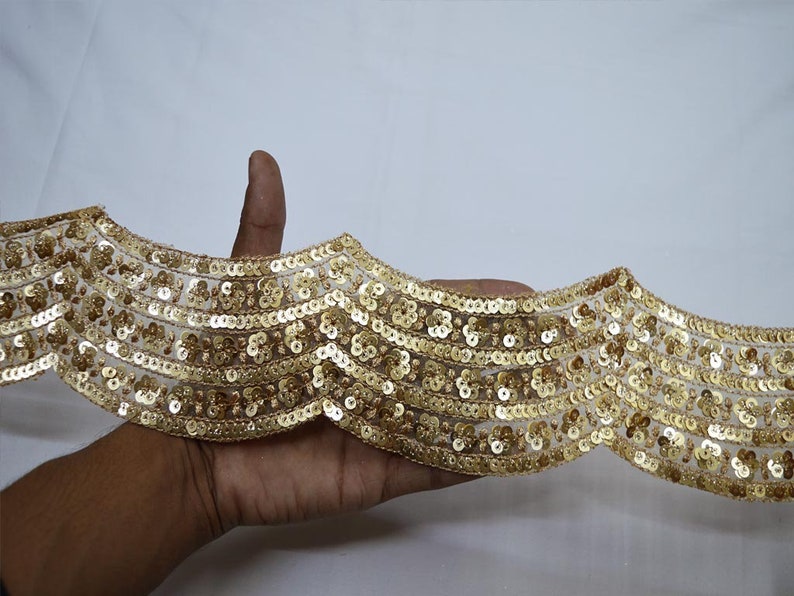 Gold Sequins Lace Embroidered Trimmings Indian Sari Border - Etsy