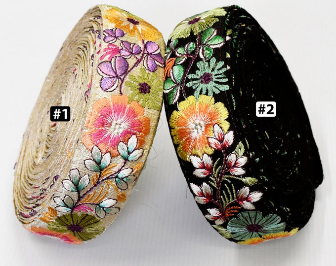 9 Yard Floral 4CM Embroidered Fabric Trim Indian Sari Border Crafting ...