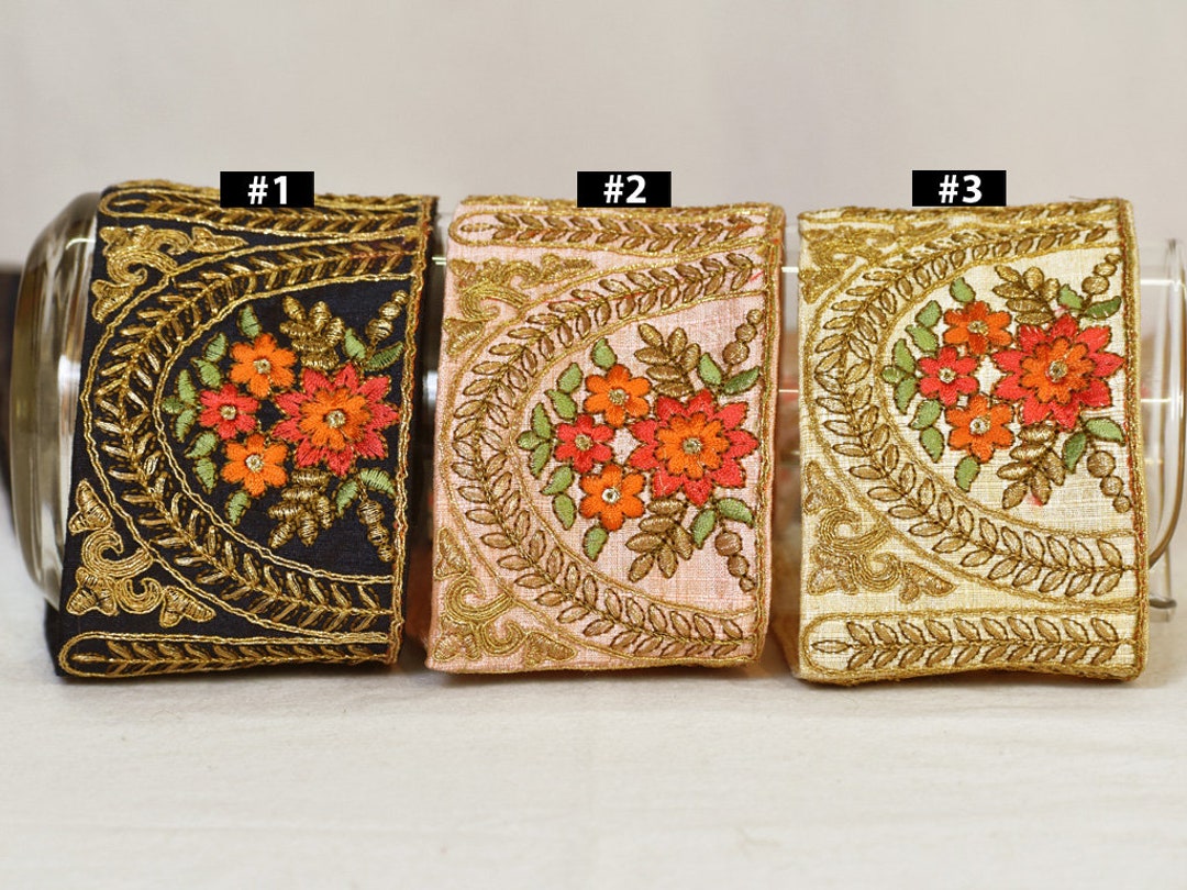 3 Yard Indian Embroidered Decorative Fabric Trim Laces Sari Border DIY ...