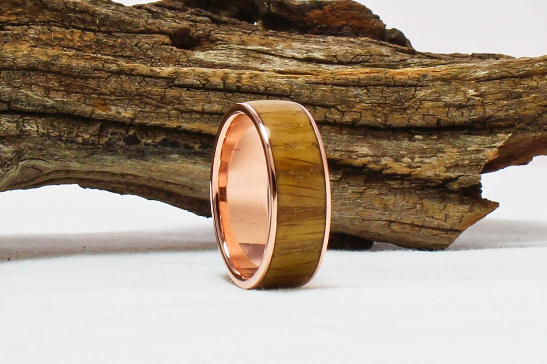 Handcrafted Copper Ring: Whiskey Barrel Wood Inlay Wedding Band - Etsy