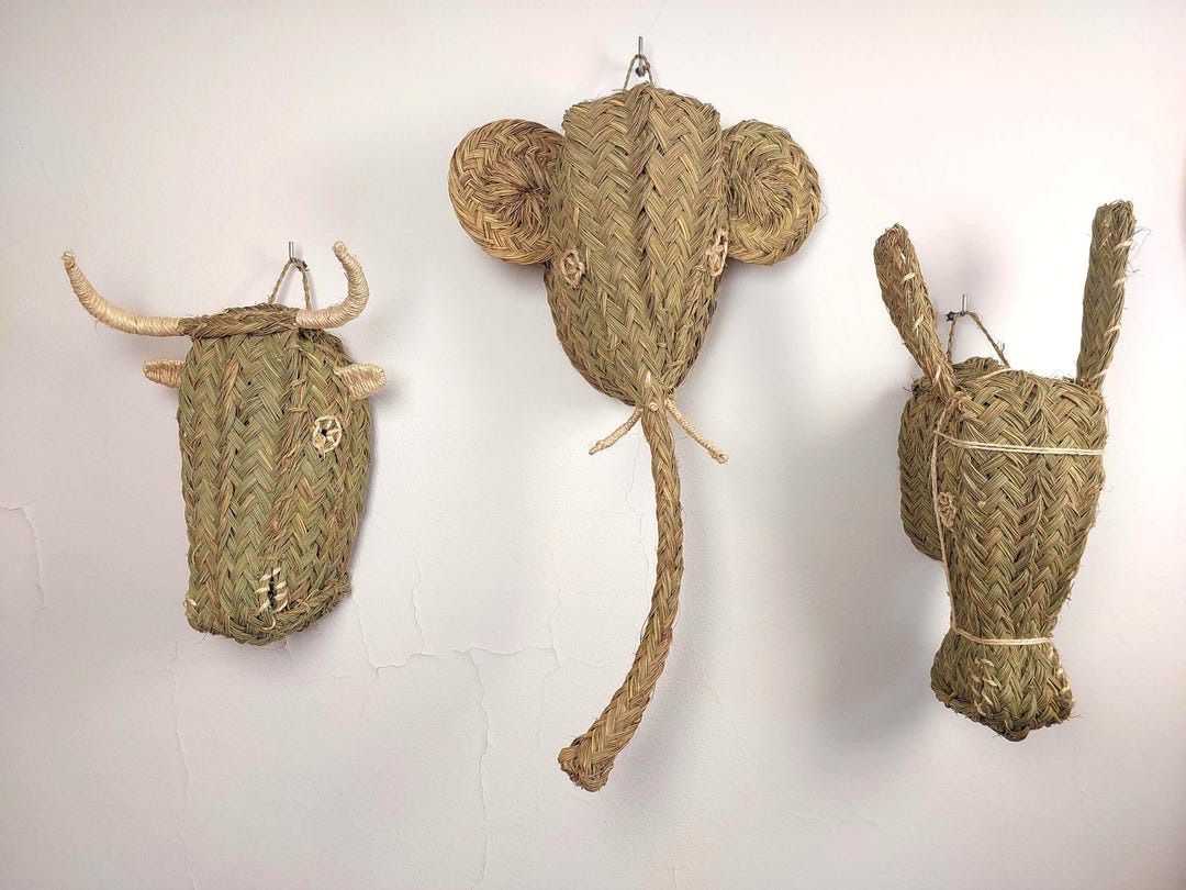 Set of 3 Handwoven Bull , Elephant , Donkey Heads Wall Hanging – Custom ...