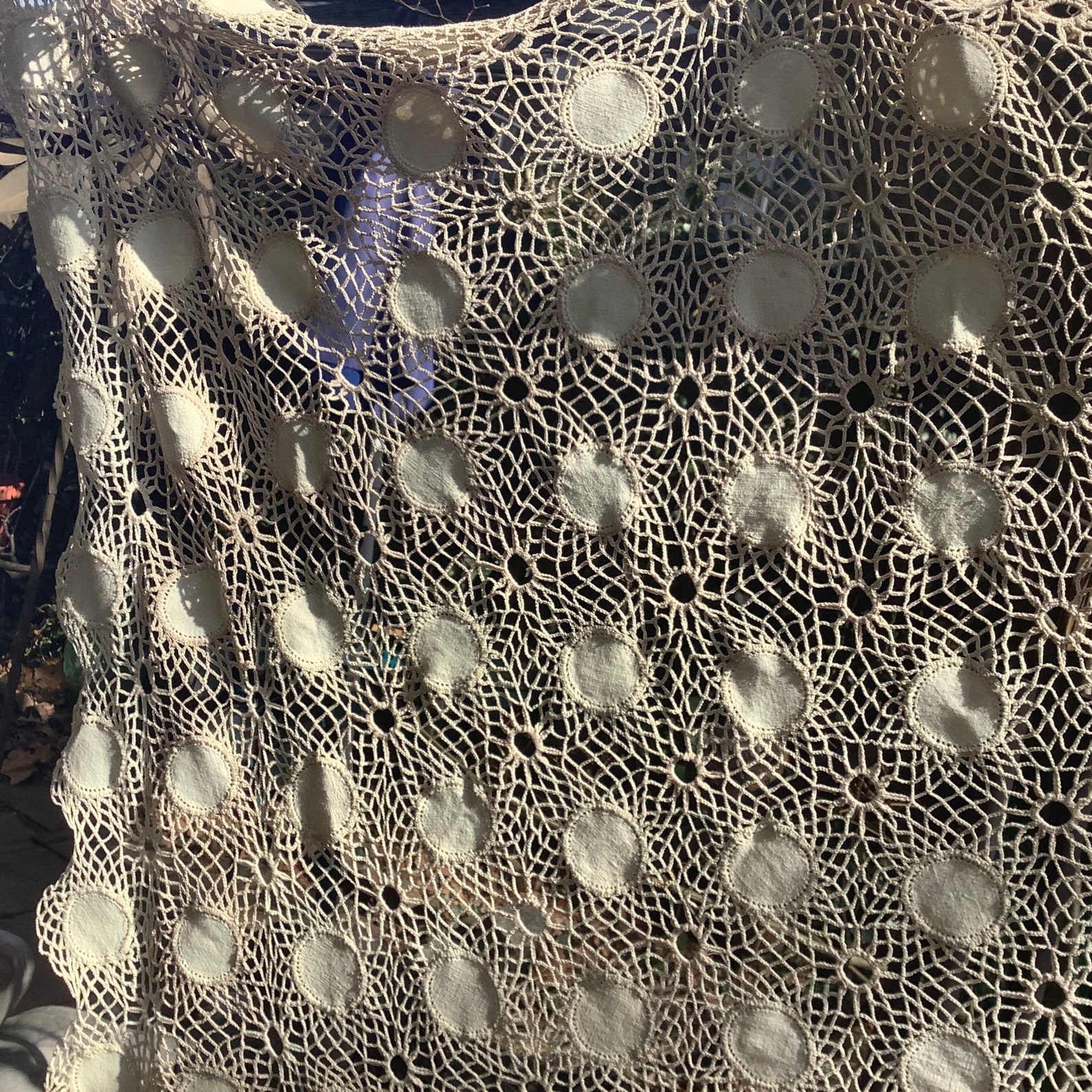 Unusual Crochet and Fabric Tablecloth | Etsy