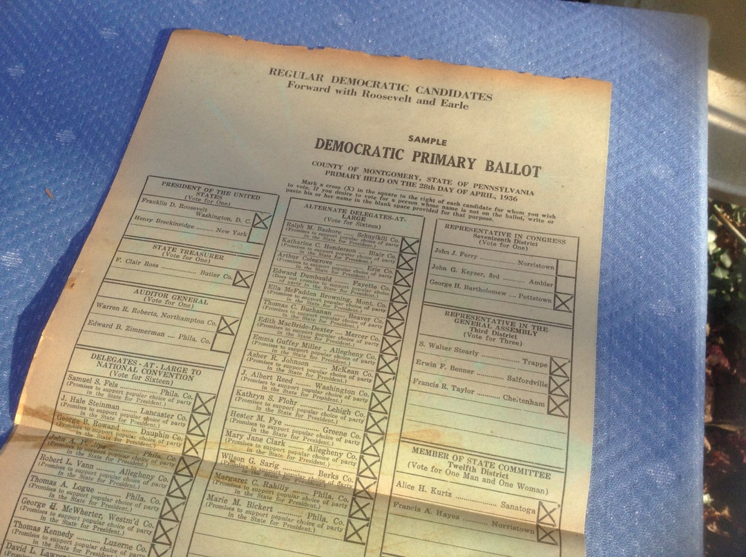 Original 1936 Sample Democratic Primary Ballot - Etsy
