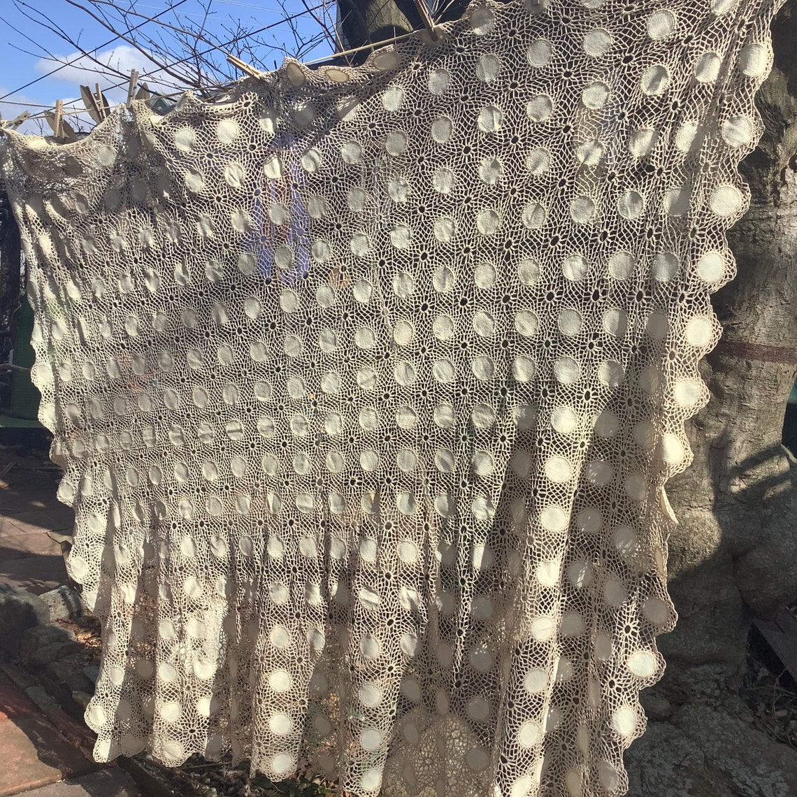Unusual Crochet and Fabric Tablecloth | Etsy