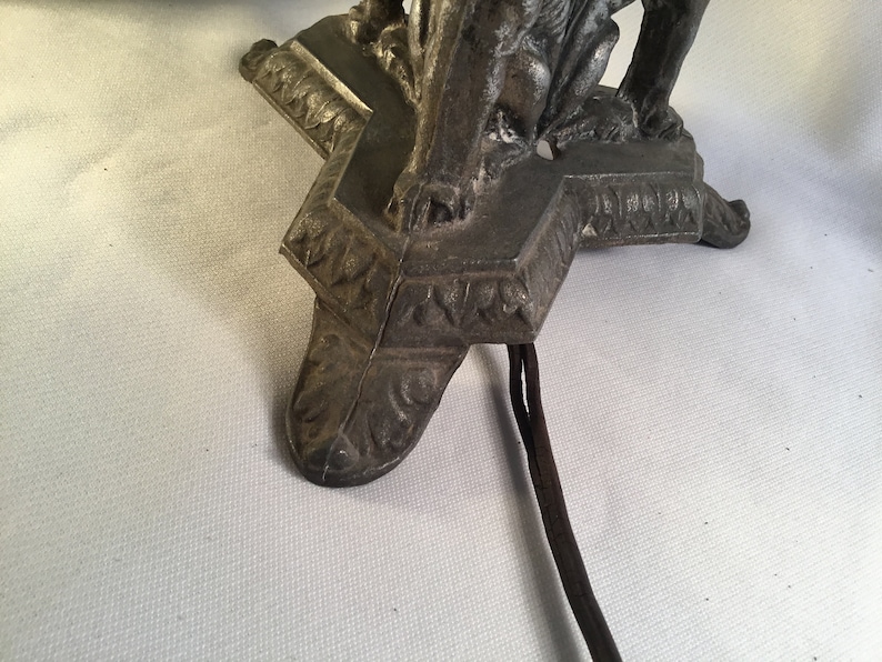 3 Winged Griffin Base Glass Panel Shade Antique Table Lamp - Etsy