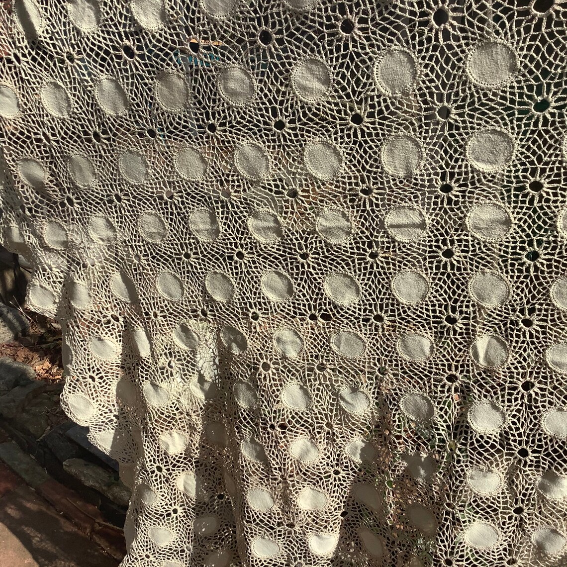 Unusual Crochet and Fabric Tablecloth - Etsy