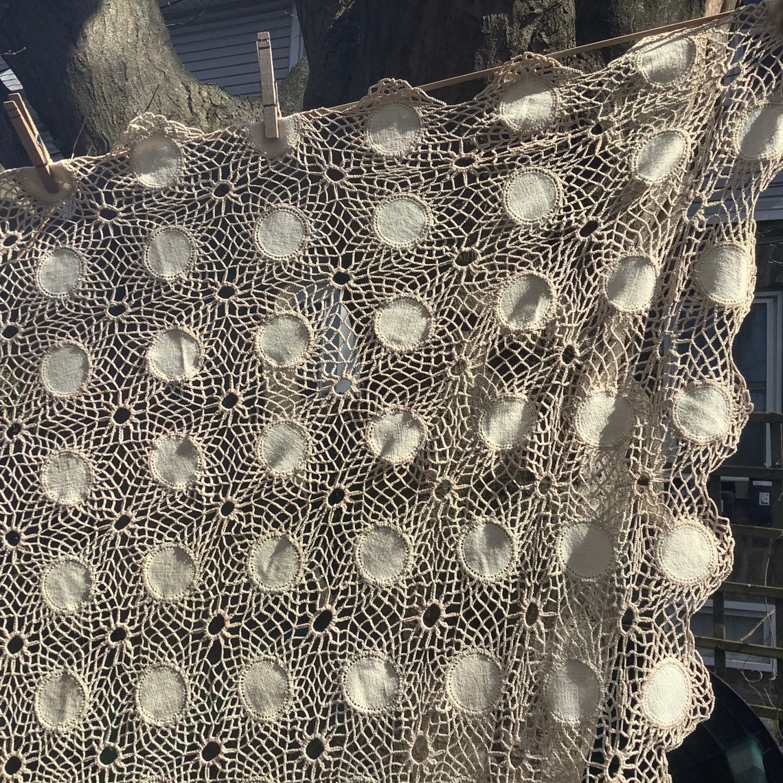 Unusual Crochet and Fabric Tablecloth | Etsy