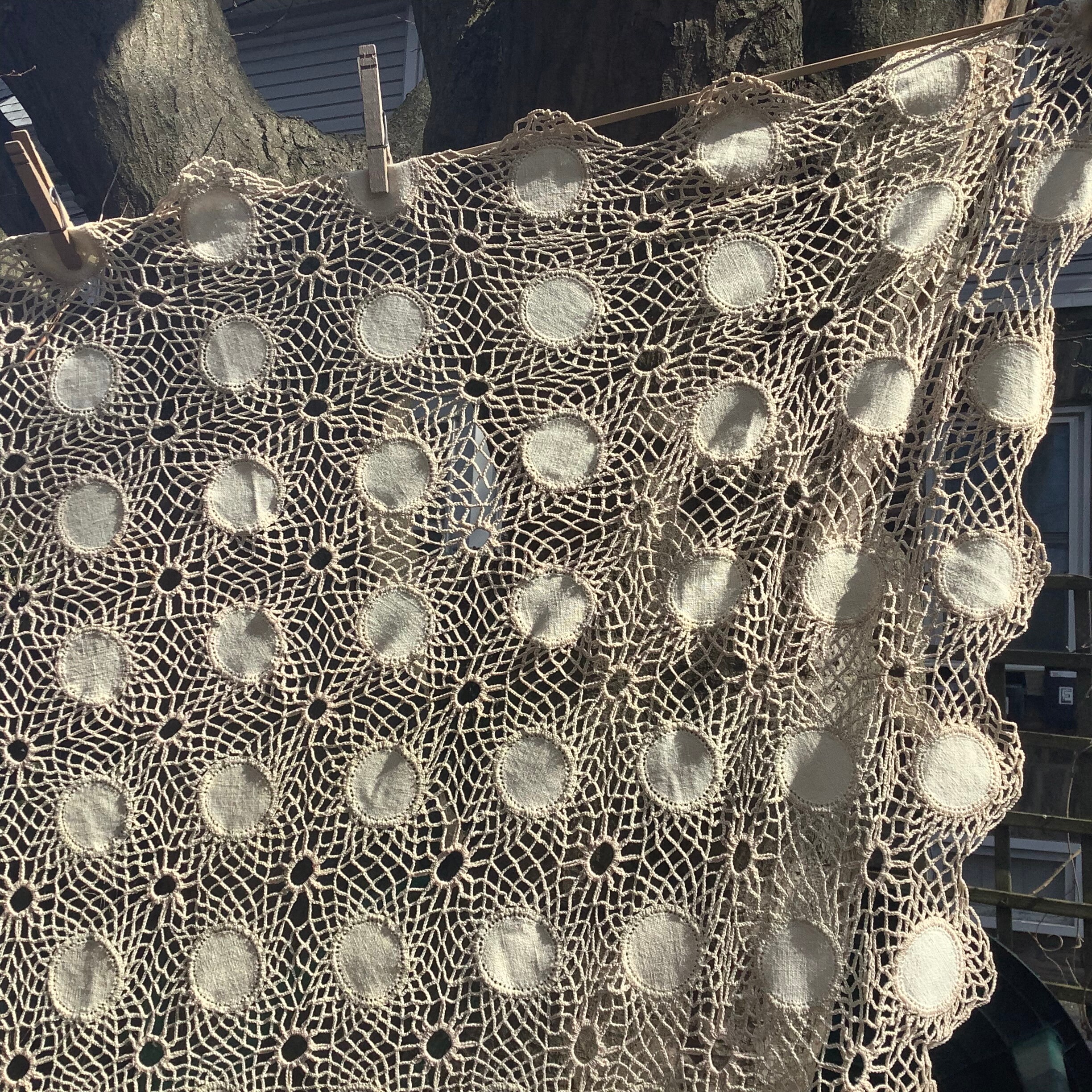 Unusual Crochet and Fabric Tablecloth | Etsy