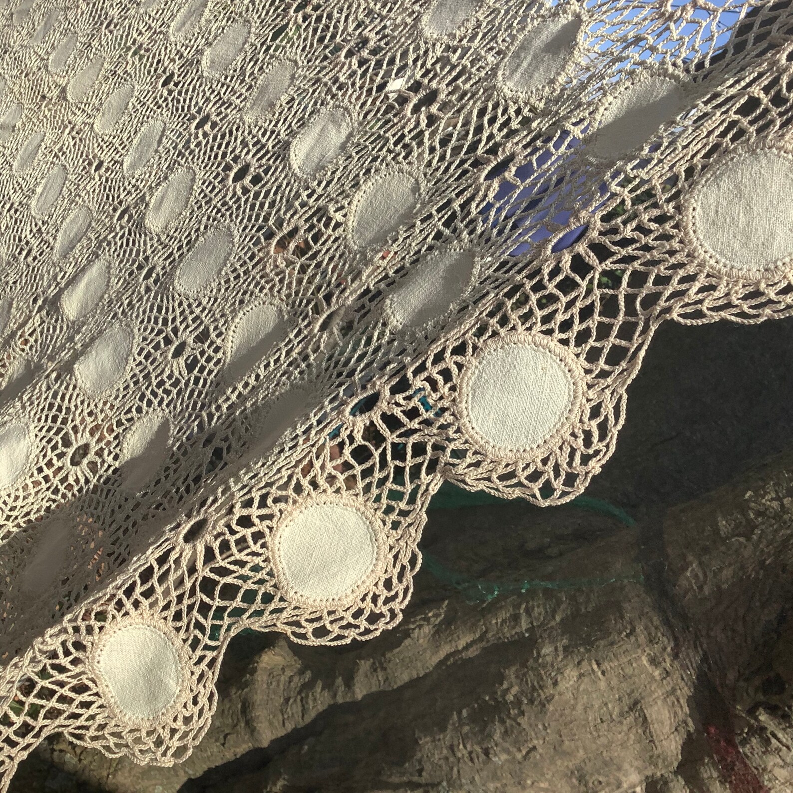 Unusual Crochet and Fabric Tablecloth | Etsy