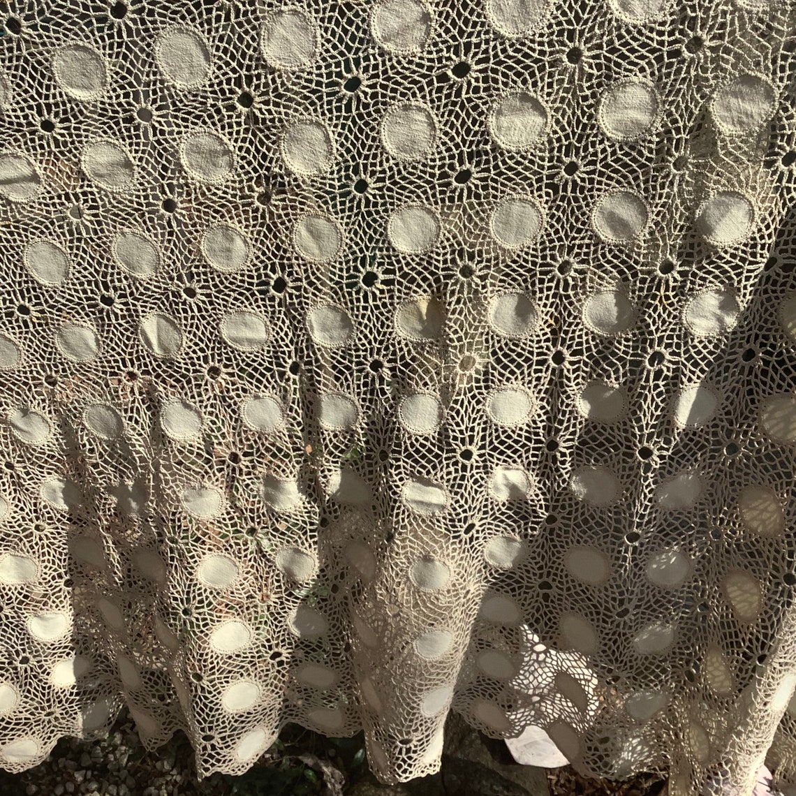 Unusual Crochet and Fabric Tablecloth | Etsy