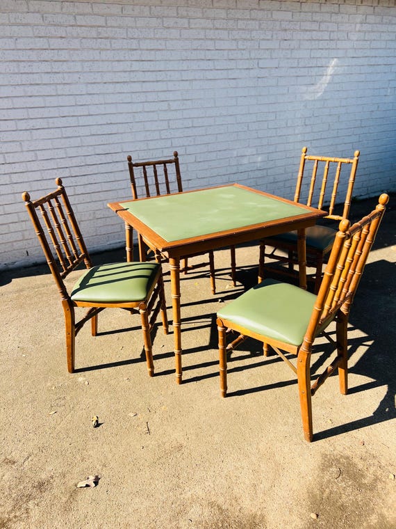 Vintage Stakmore Faux Bamboo Folding Table 4 Chairs FREE US SHIPPING Faux Bamboo Dining Set Folding Game Set Etsy