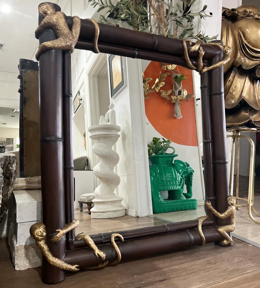 Vintage Monkey Bamboo Mirror Hollywood Regency FREE US SHIPPING Mirror ...