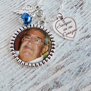 Spanish Memorial Necklace Photo Siempre en Mi Corazon Bereavement Gift In Memory Photo Jewelry Remembrance Gifts Bereavement Gifts Loss