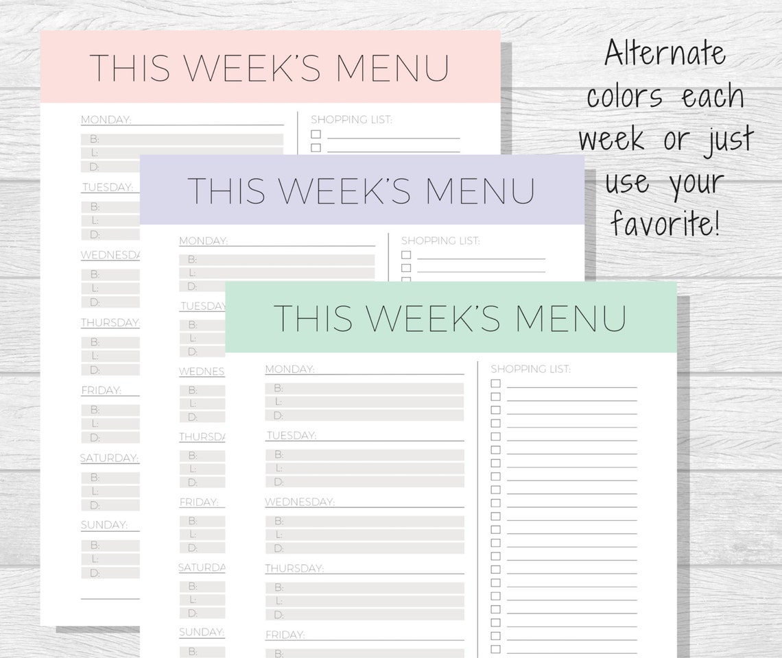 Weekly Meal Planner Printable - Meal Tracker - Menu Planner - Dinner ...