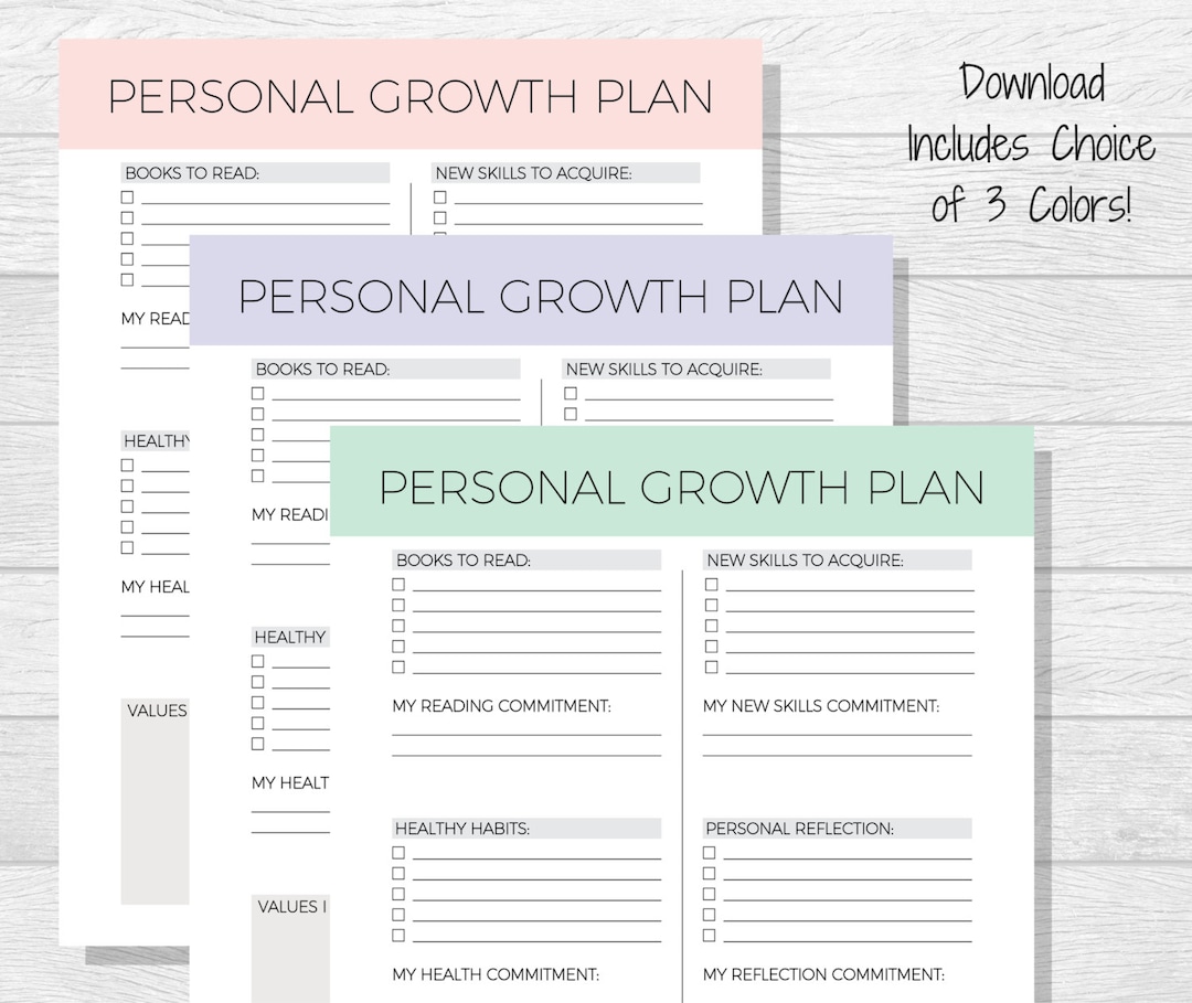 Personal Growth Plan Printable - Personal Development - Goal Worksheet ...