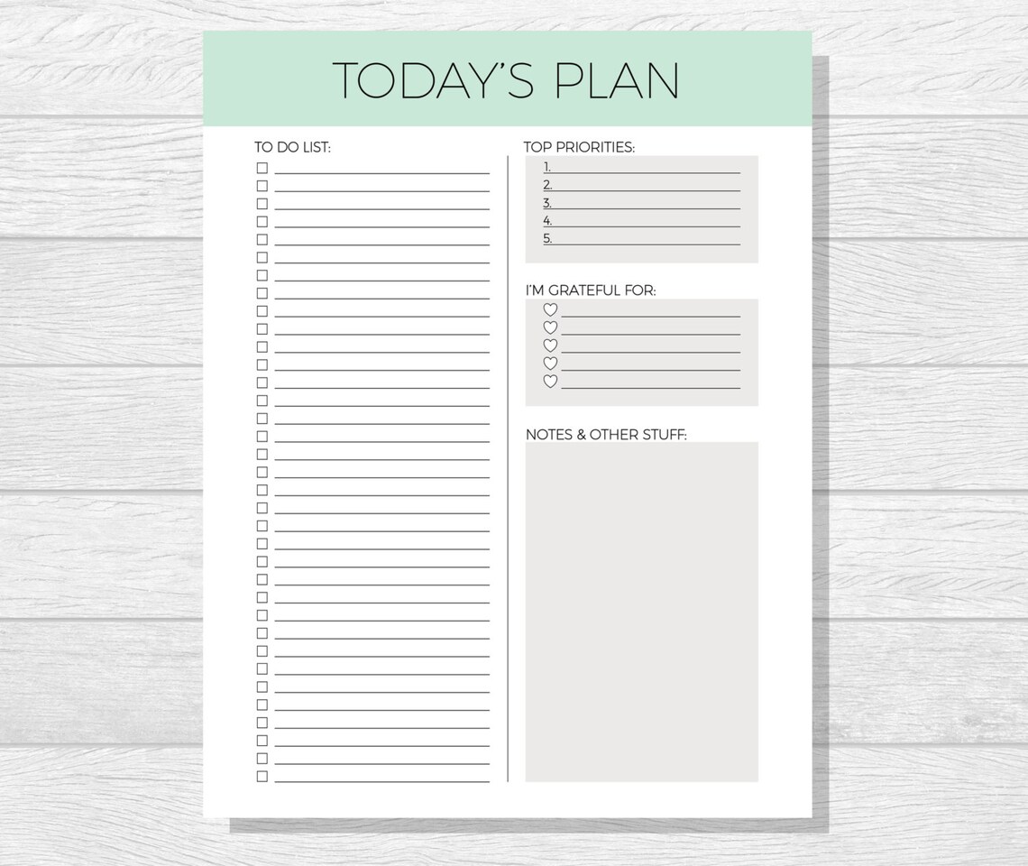 Daily Planner Printable Today's Plan Daily Schedule - Etsy