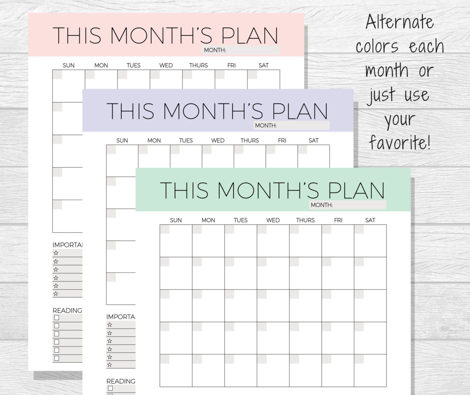 Undated Monthly Planner Printable Monthly Calendar - Etsy
