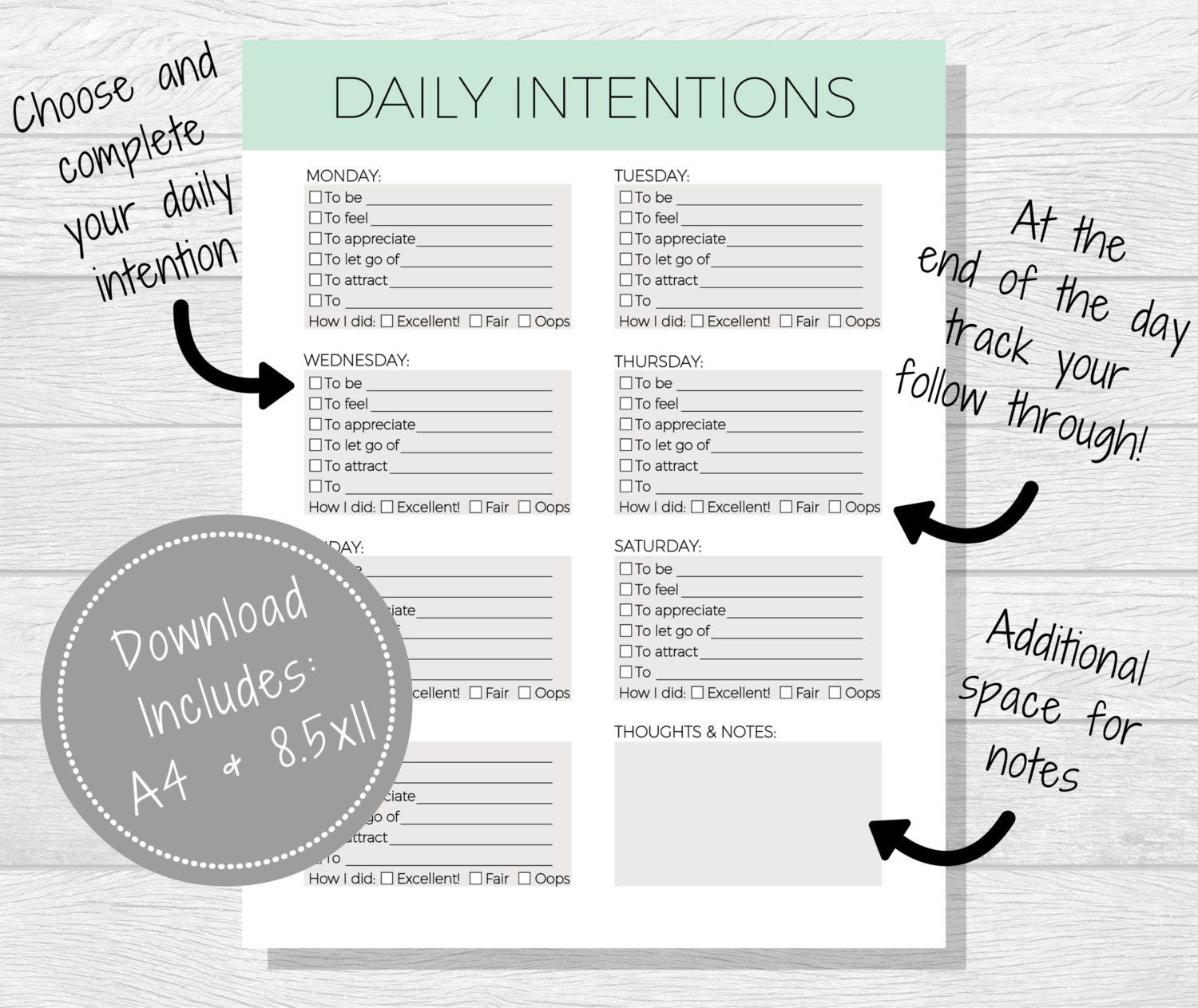 Daily Intentions Printable Daily Affirmations Daily Goal - Etsy