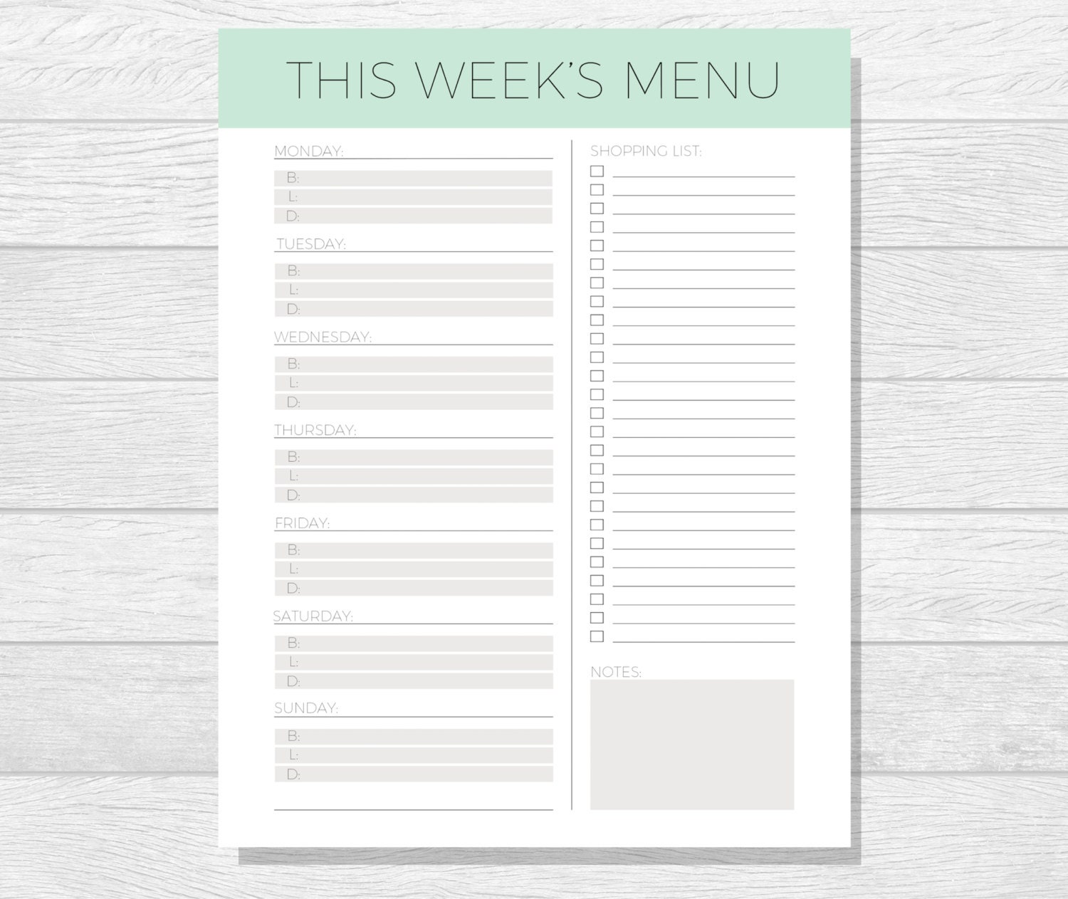 Weekly Meal Planner Printable - Meal Tracker - Menu Planner - Dinner ...