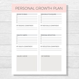 Personal Growth Plan Printable - Personal Development - Goal Worksheet ...