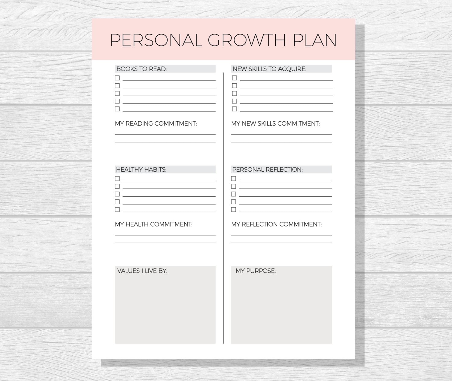 Personal Growth Plan Printable - Personal Development - Goal Worksheet ...