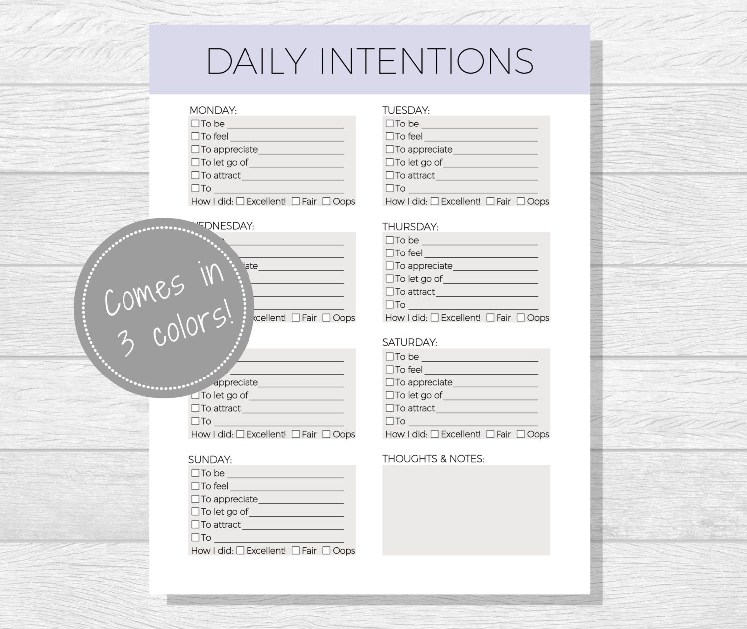 Daily Intentions Printable Daily Affirmations Daily Goal - Etsy