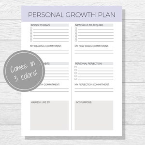Personal Growth Plan Printable - Personal Development - Goal Worksheet ...