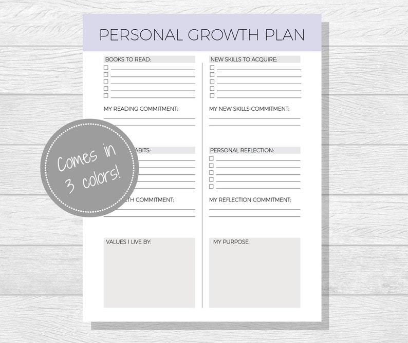 Personal Growth Plan Printable - Personal Development - Goal Worksheet ...