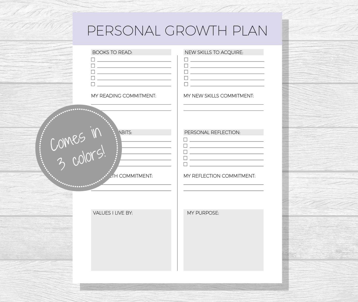Personal Growth Plan Printable - Personal Development - Goal Worksheet ...