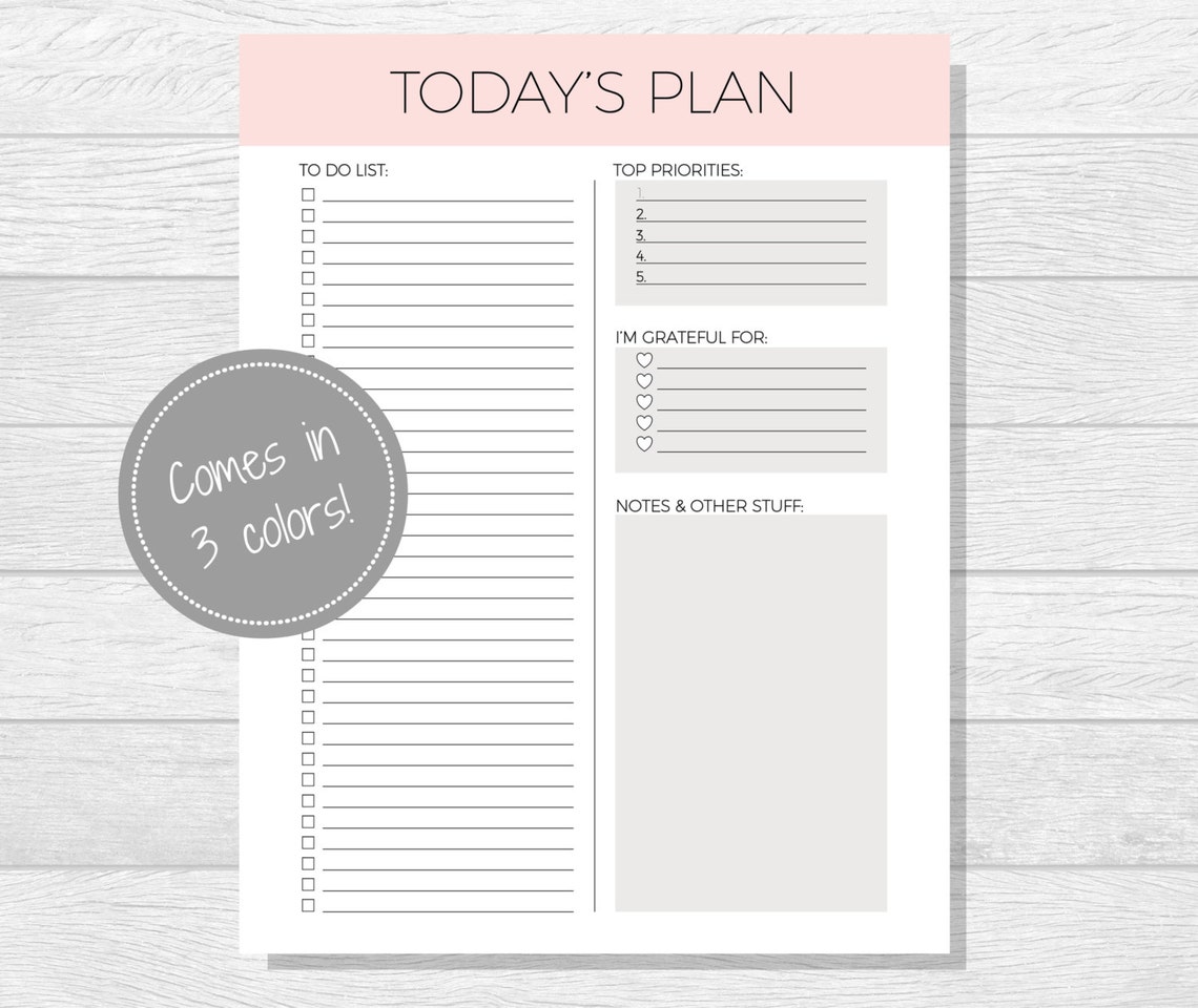 Daily Planner Printable Today's Plan Daily Schedule | Etsy