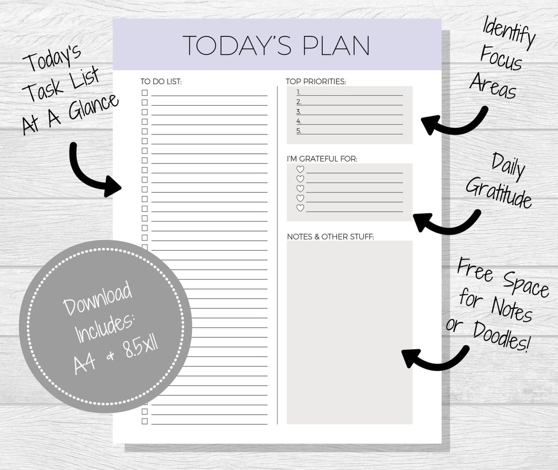 Daily Planner Printable - Today's Plan - Daily Schedule - Daily to Do ...