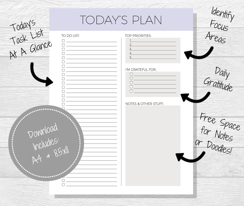 Daily Planner Printable Today's Plan Daily Schedule | Etsy