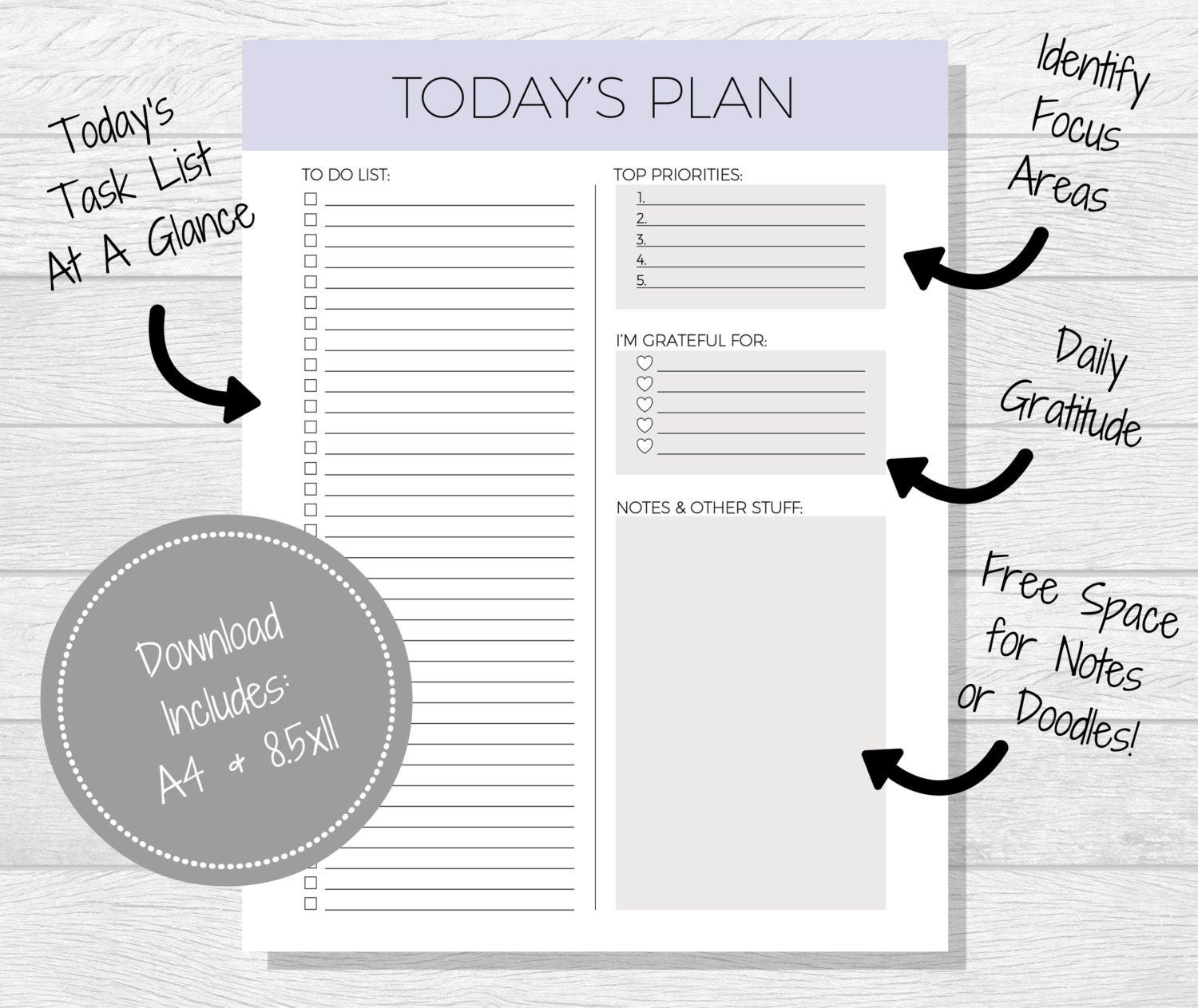 Daily Planner Printable Today's Plan Daily Schedule - Etsy