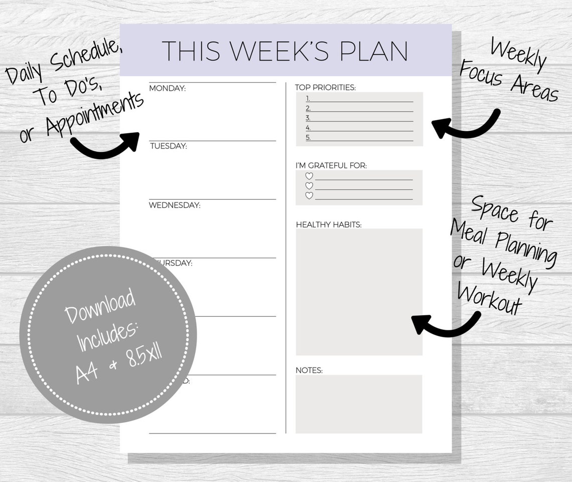 Weekly Planner Printable Weekly Schedule Weekly Organizer A4 Weekly ...