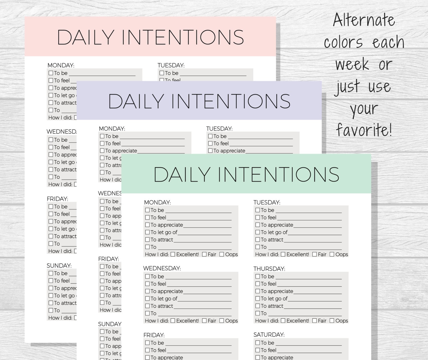 Daily Intentions Printable Daily Affirmations Daily Goal - Etsy
