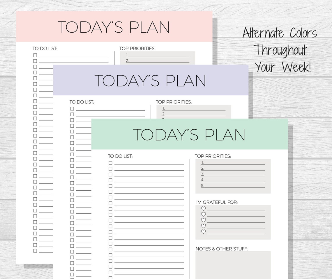 Daily Planner Printable Today's Plan Daily Schedule | Etsy