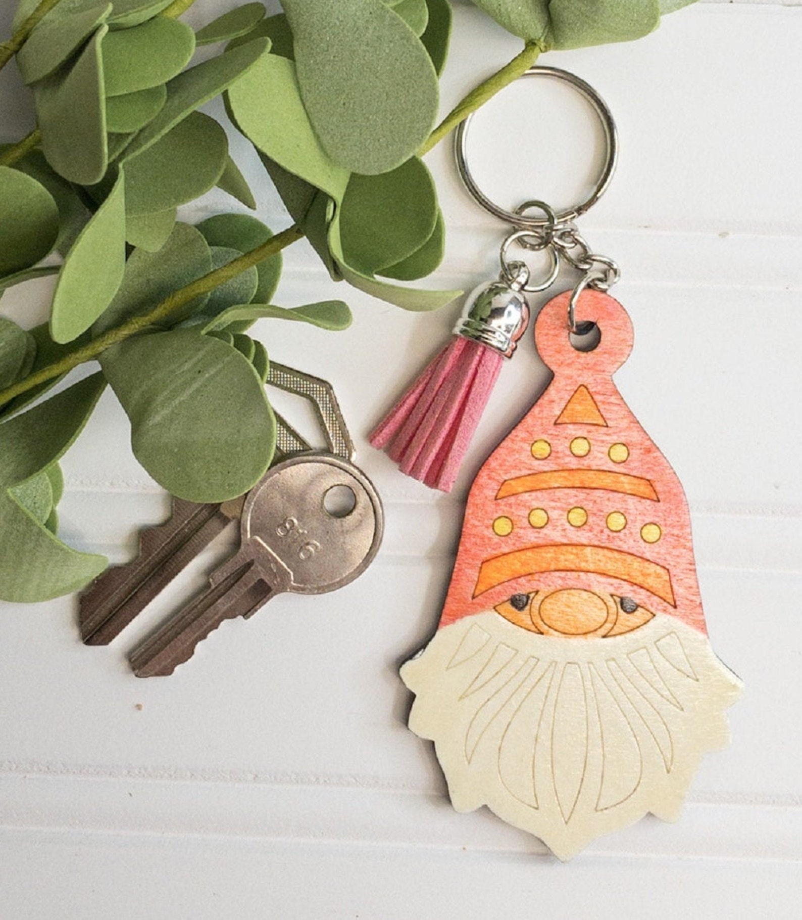 Gnome Keychain Gnome Key Fob Gnome Key Ring Wood Keychain | Etsy