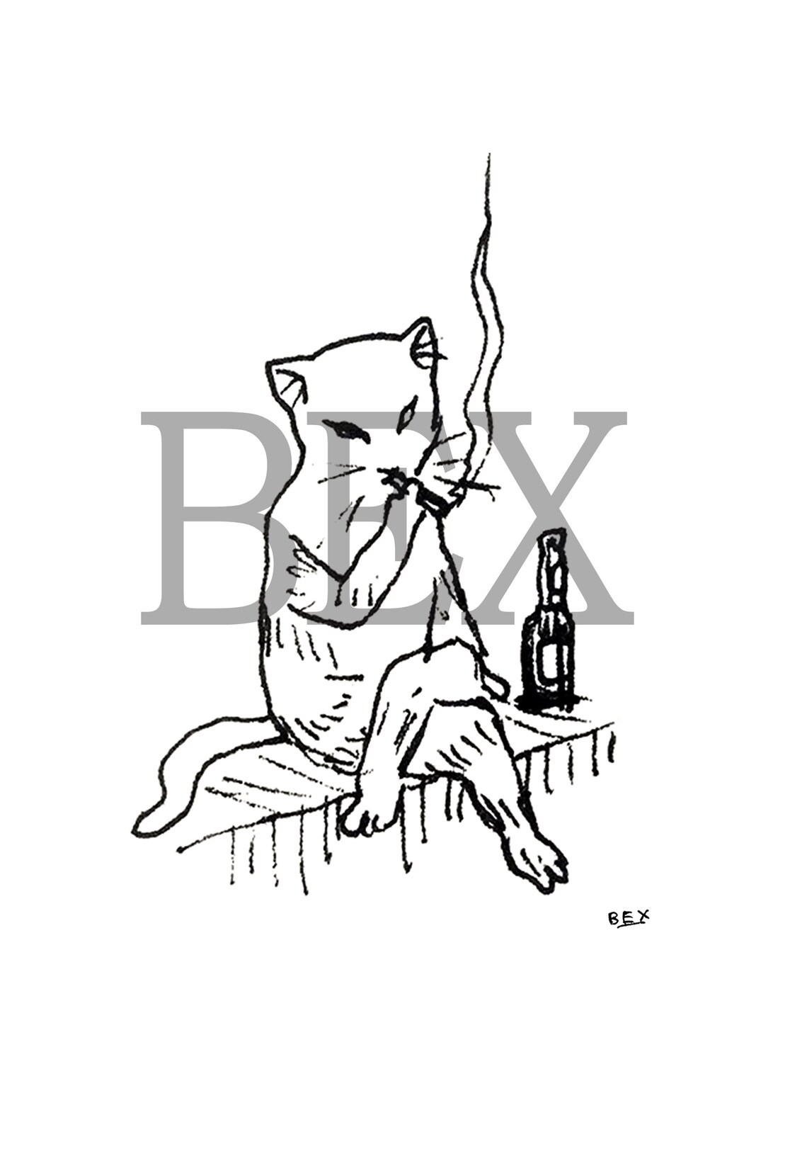 Smoking Cat Print A4 Illustration Wall Art Line Drawing | Etsy