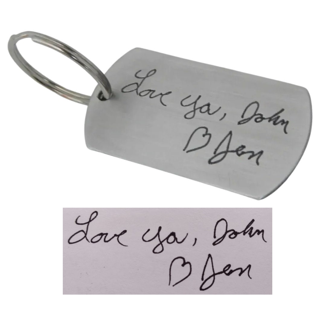 Engraved Aluminum Handwritten Message Dog Tag Keychain, Custom Dog Tag ...