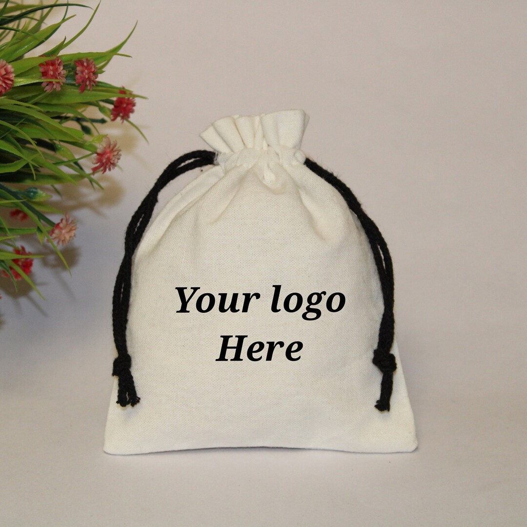 Set of 100 White Cotton Drawstring Bags, Black Drawstring Bags, Custom ...