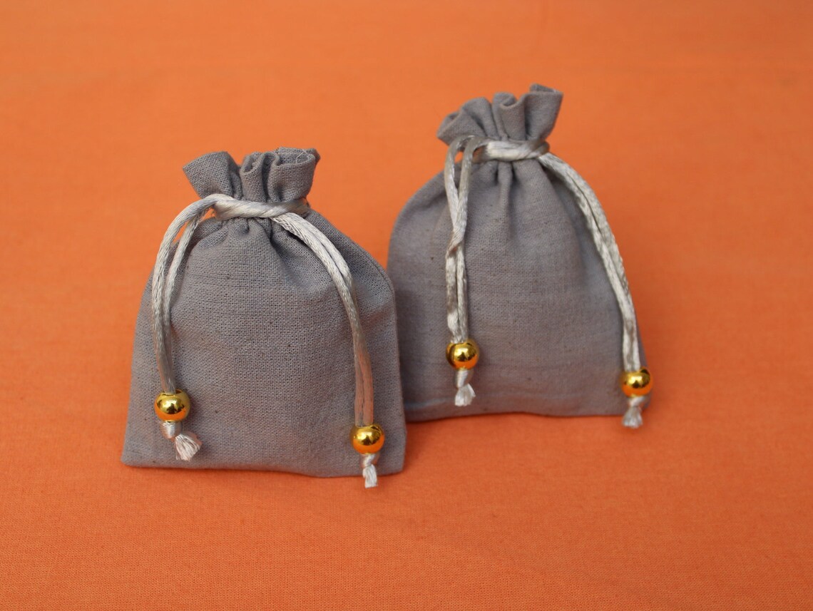 100 Personalized Drawstring Grey Cotton Fabric Pouches | Etsy