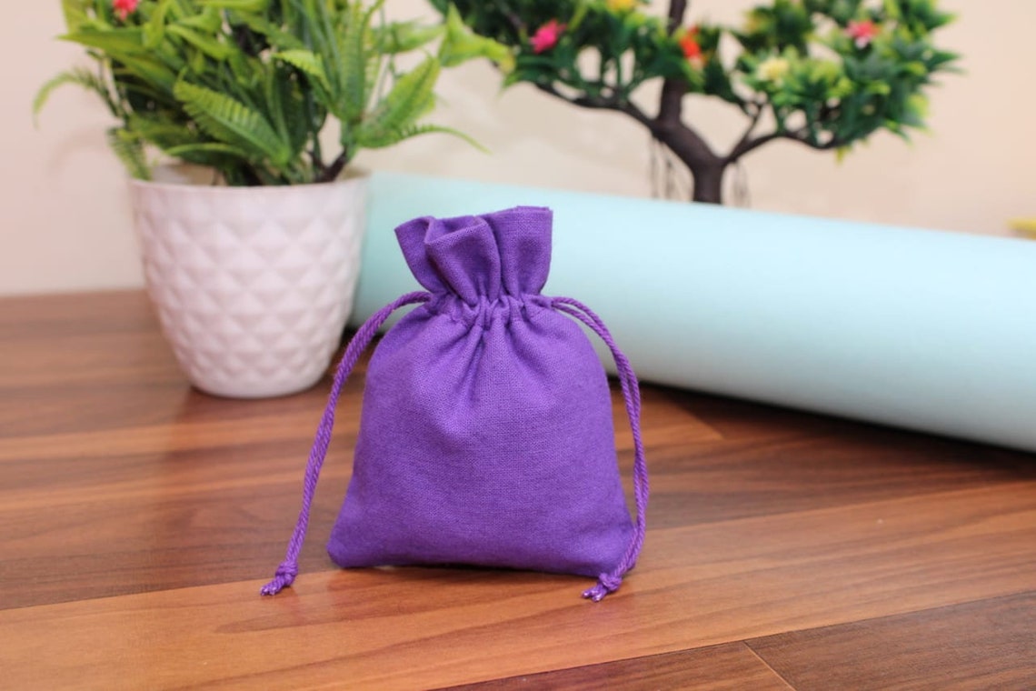 Set of 100 Personalized Drawstring Purple Color Cotton Fabric | Etsy