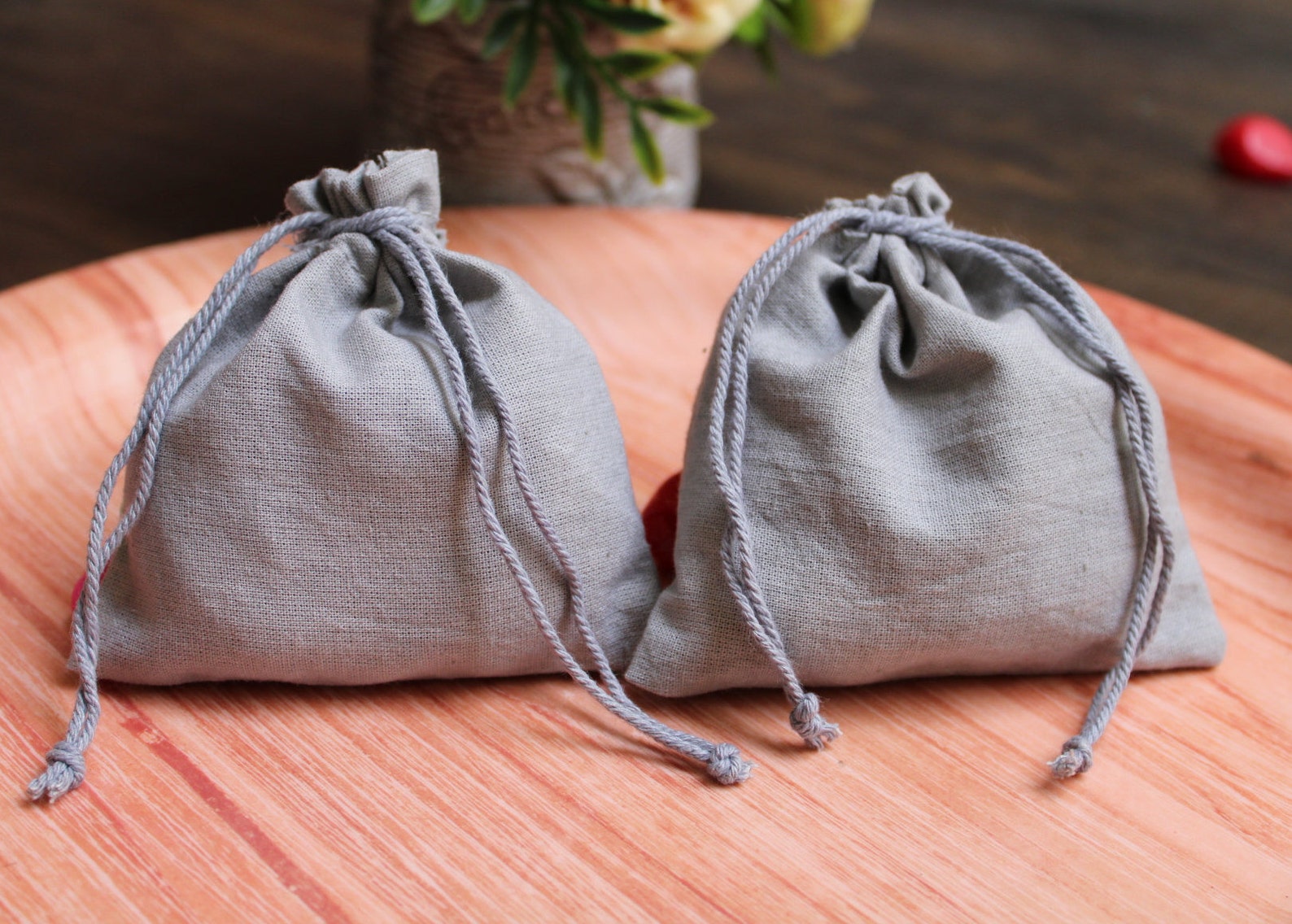 100 personalized drawstring gray cotton fabric pouches | Etsy