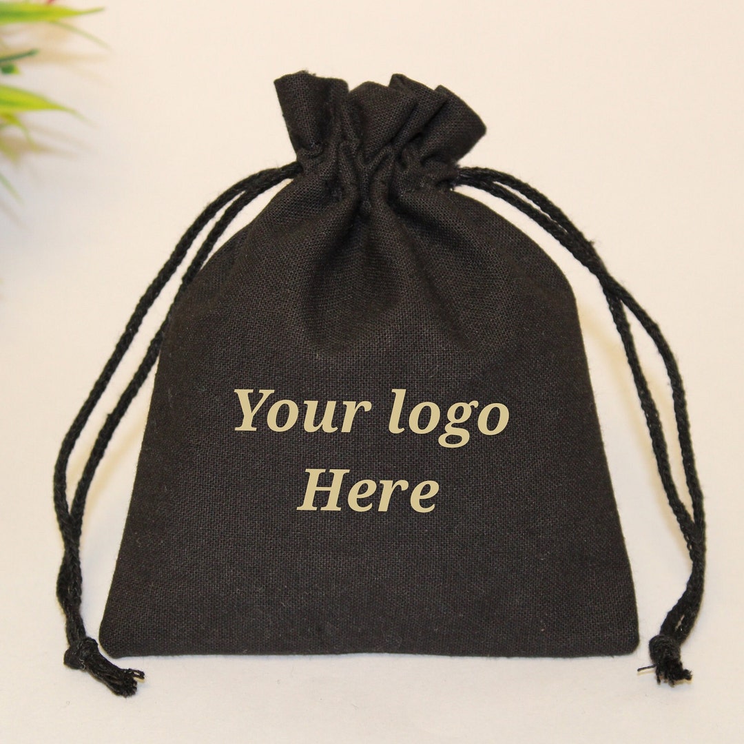 100 Black Cotton Drawstring Bags: Custom Logo Favor Pouches - Etsy