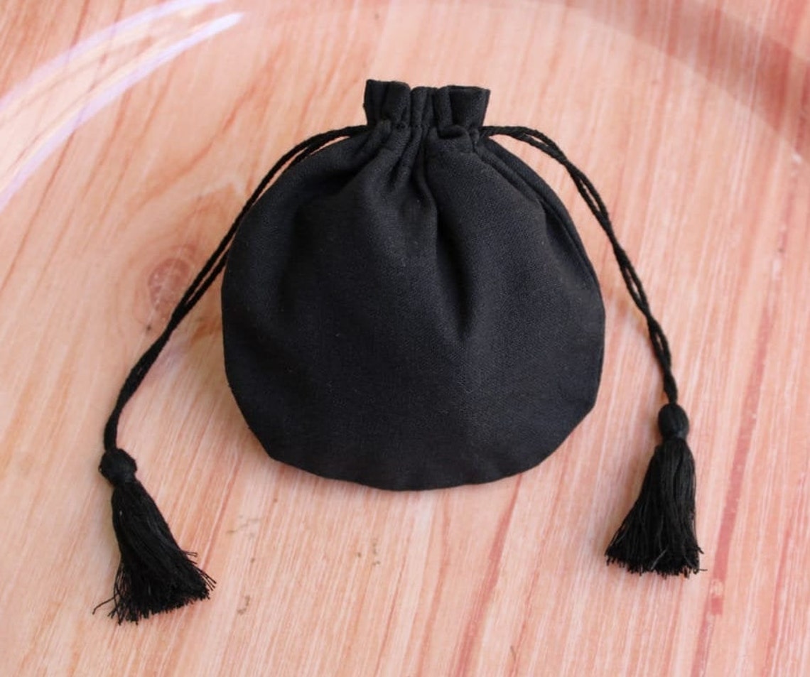100 Black Drawstring Jewelry Pouch With Round Shape Tassel - Etsy