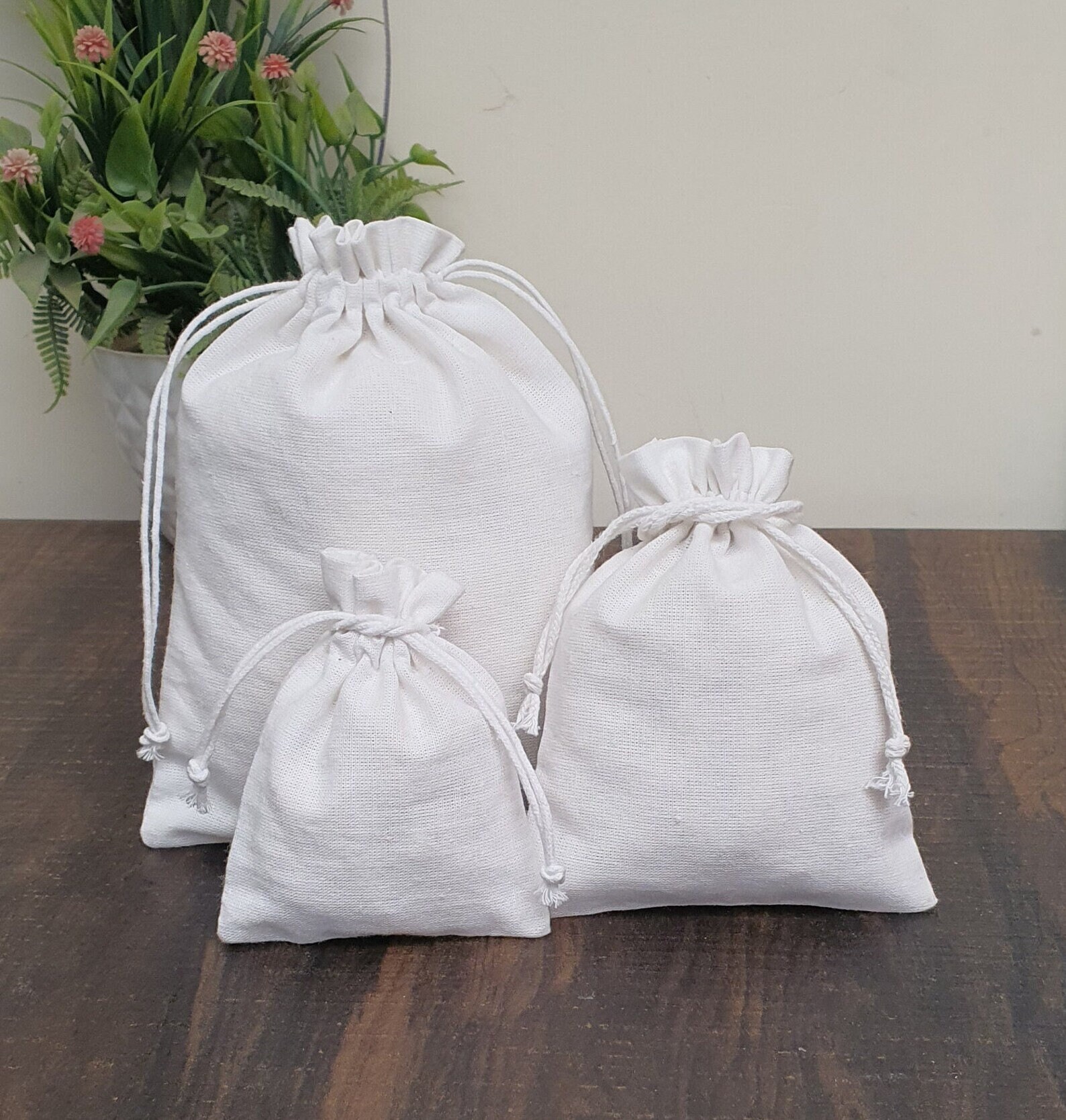 100 White Cotton Drawstring Bags: Custom Logo Favor Pouches - Etsy