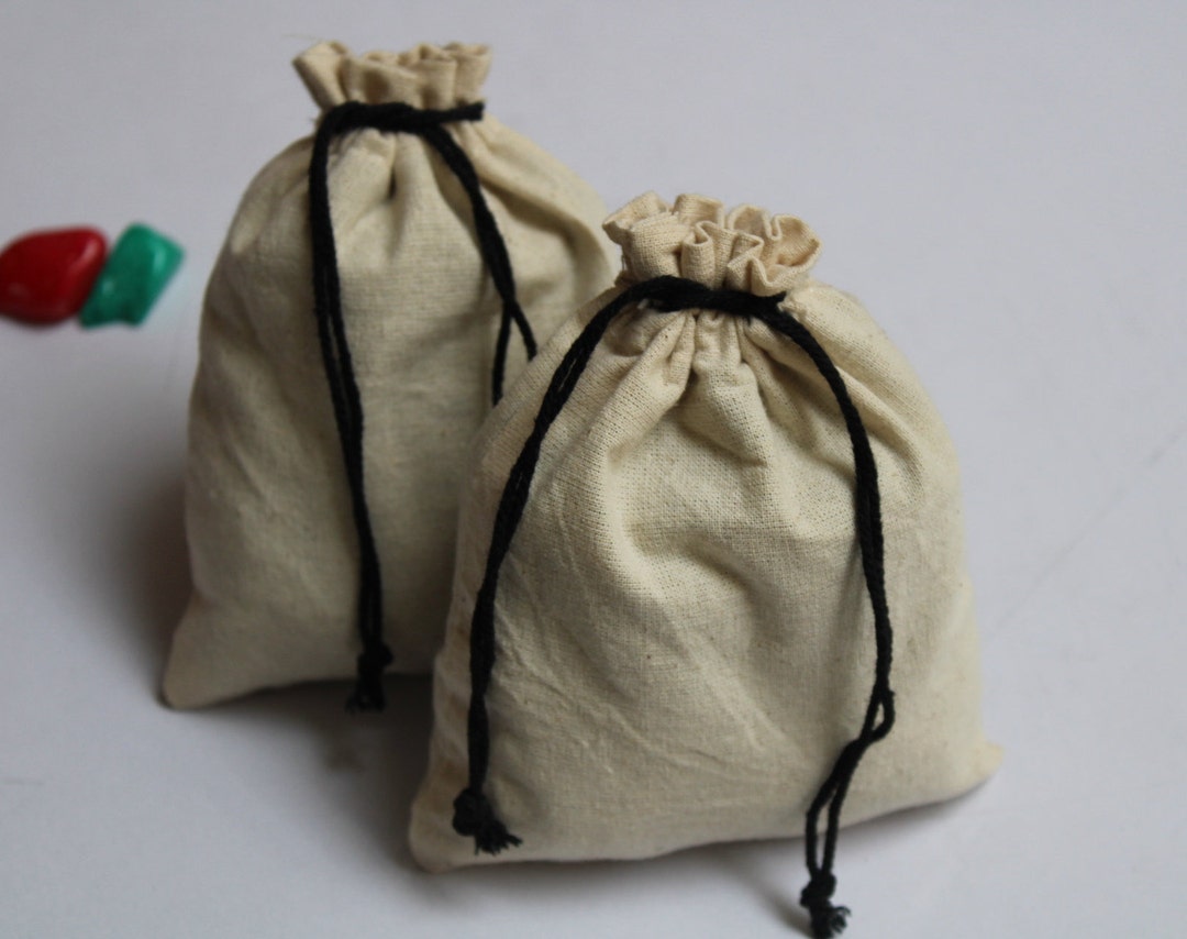 100 Drawstring Natural Cotton Fabric Pouches, Gift Purpose Bags ...