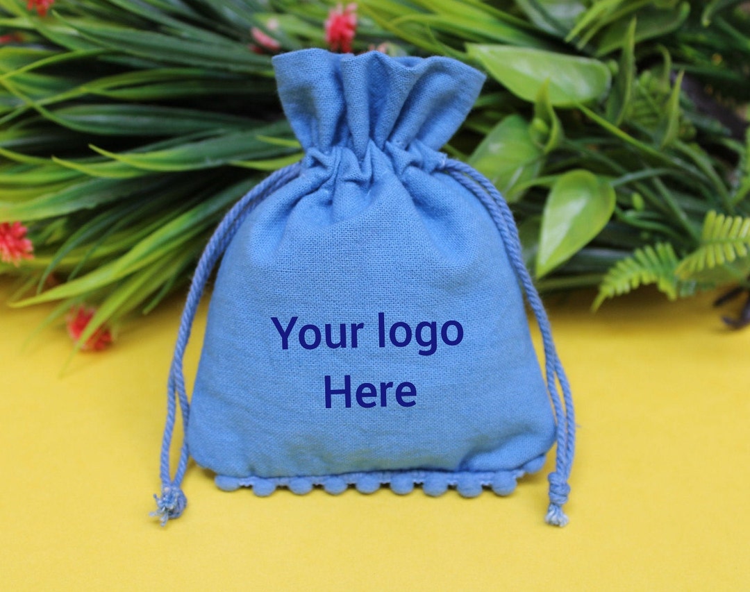 100 Sky Blue Cotton Drawstring Pouches: Custom Logo Gift Bags - Etsy