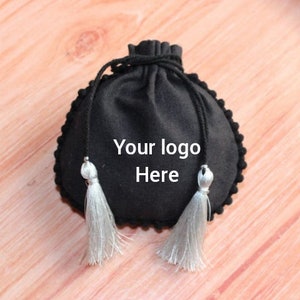100 Black Drawstring Cotton Fabric Pouch With Tassel Custom - Etsy